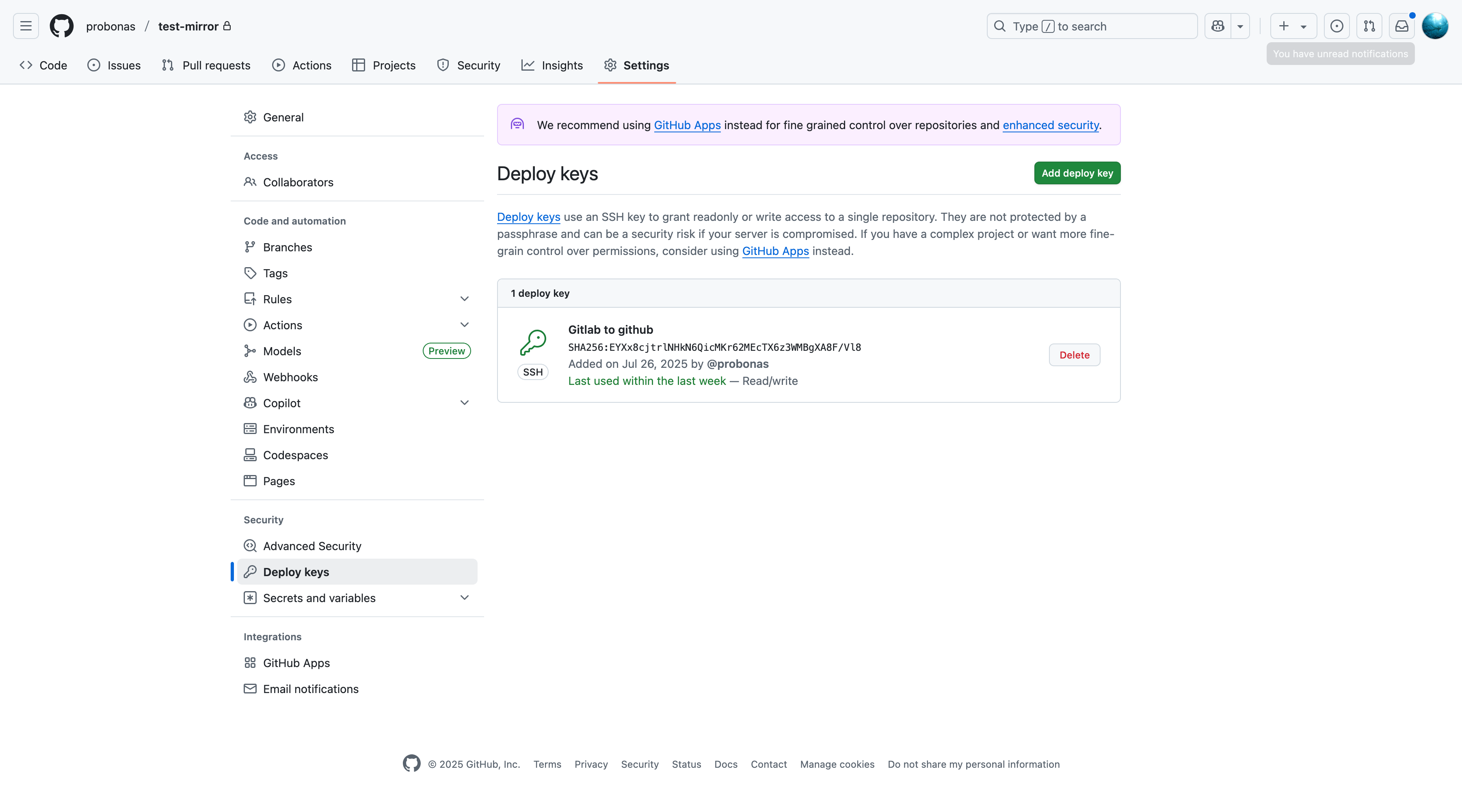 Mirror a GitLab Repository to GitHub Using SSH - probonas.net