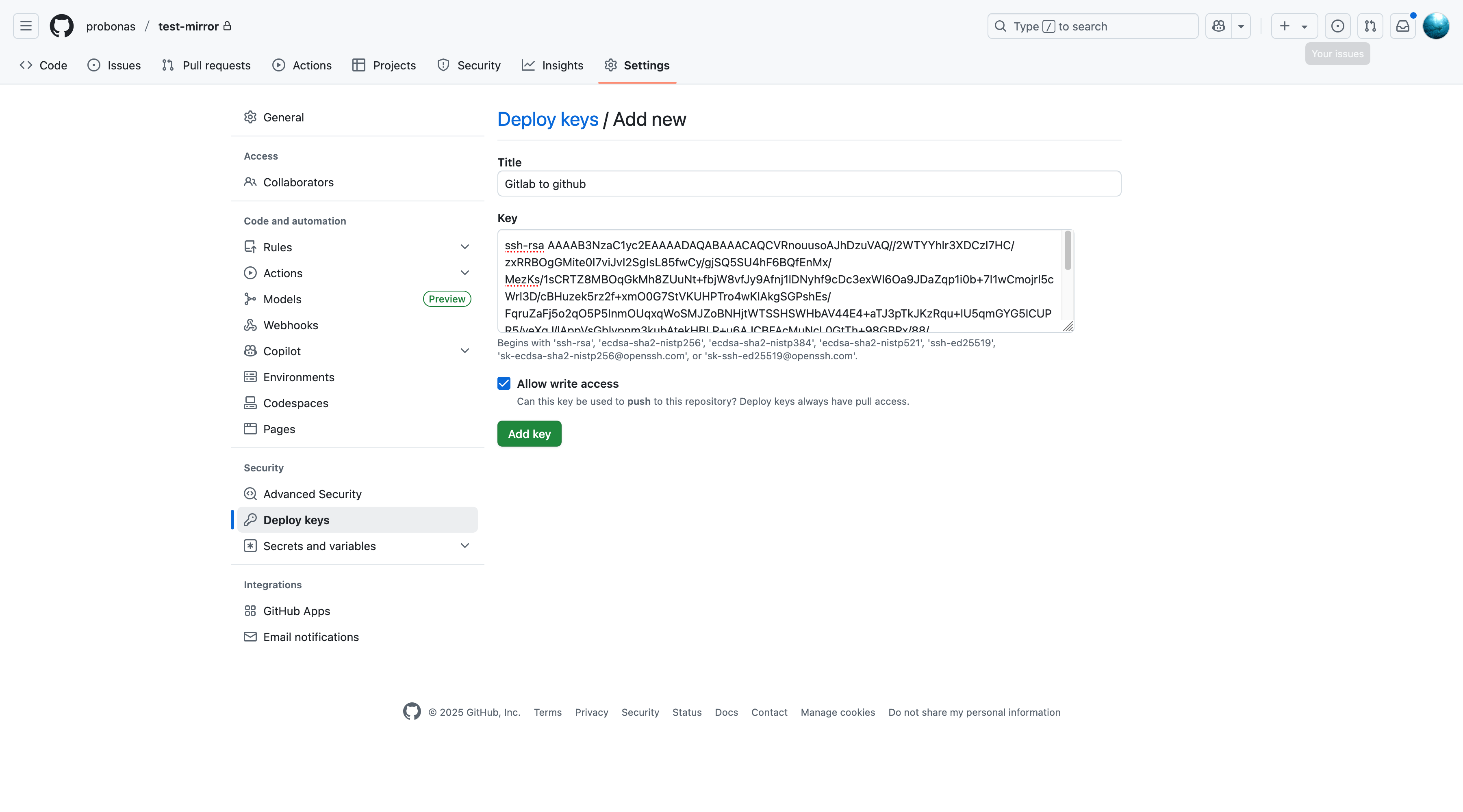 Mirror a GitLab Repository to GitHub Using SSH - probonas.net